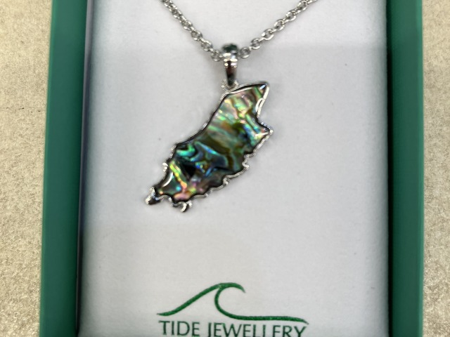 IOM shaped Paua shell Pendant blue | Jewellery | Isle of Man Souvenirs